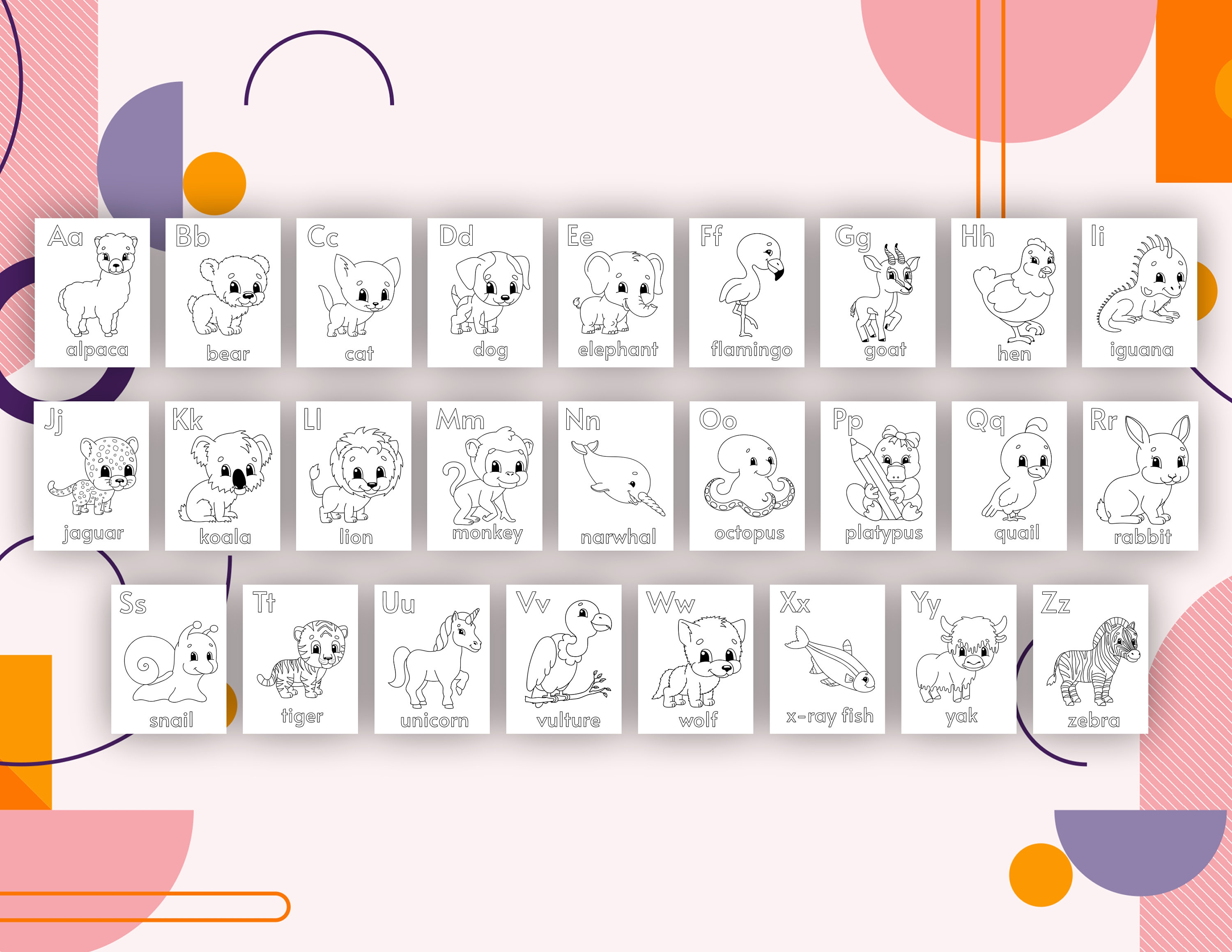 Animal Alphabet Coloring, ABC Animal Bundle, Printable, Classroom ...