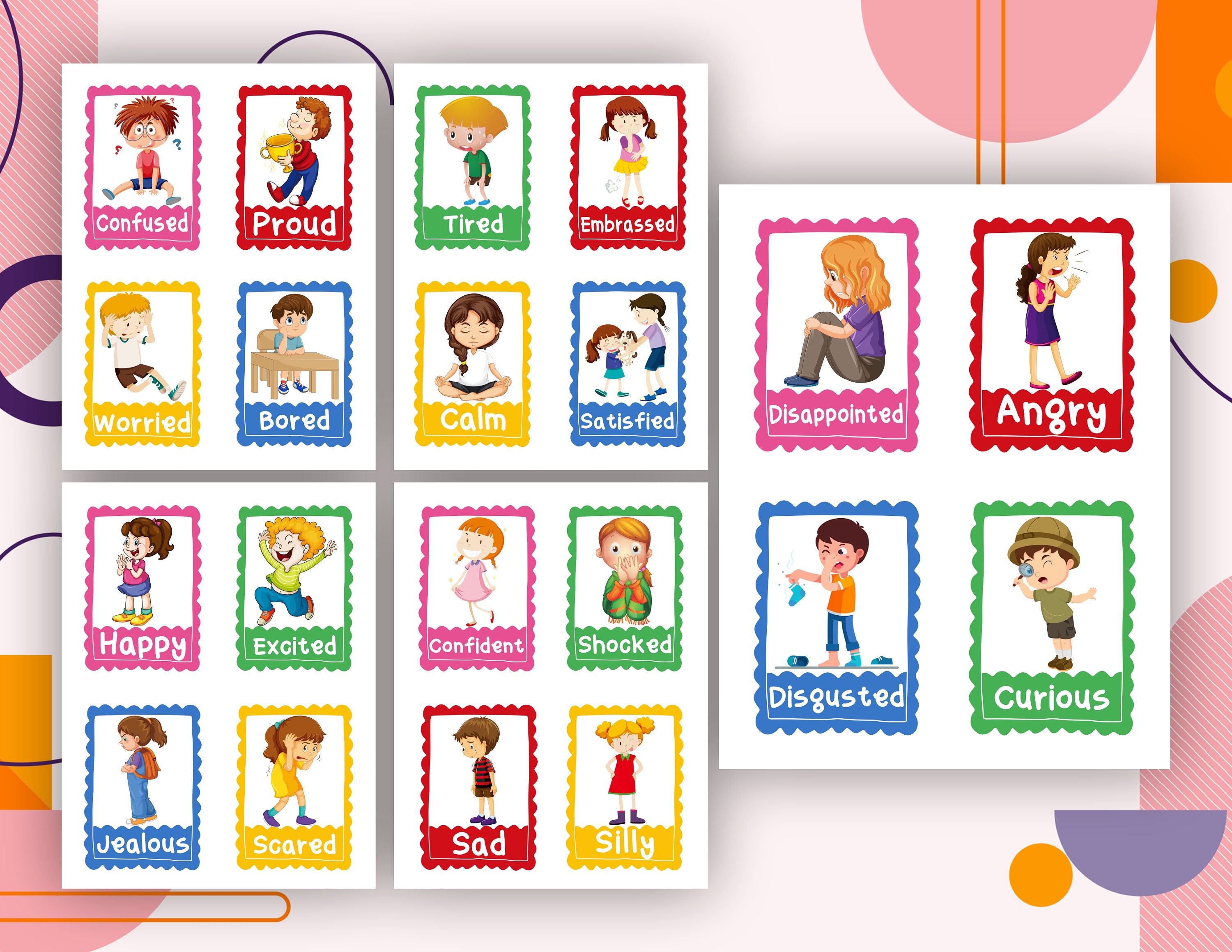 20 Emotions Flashcards, Feelings Flash Cards, Printable Emotion Cards ...