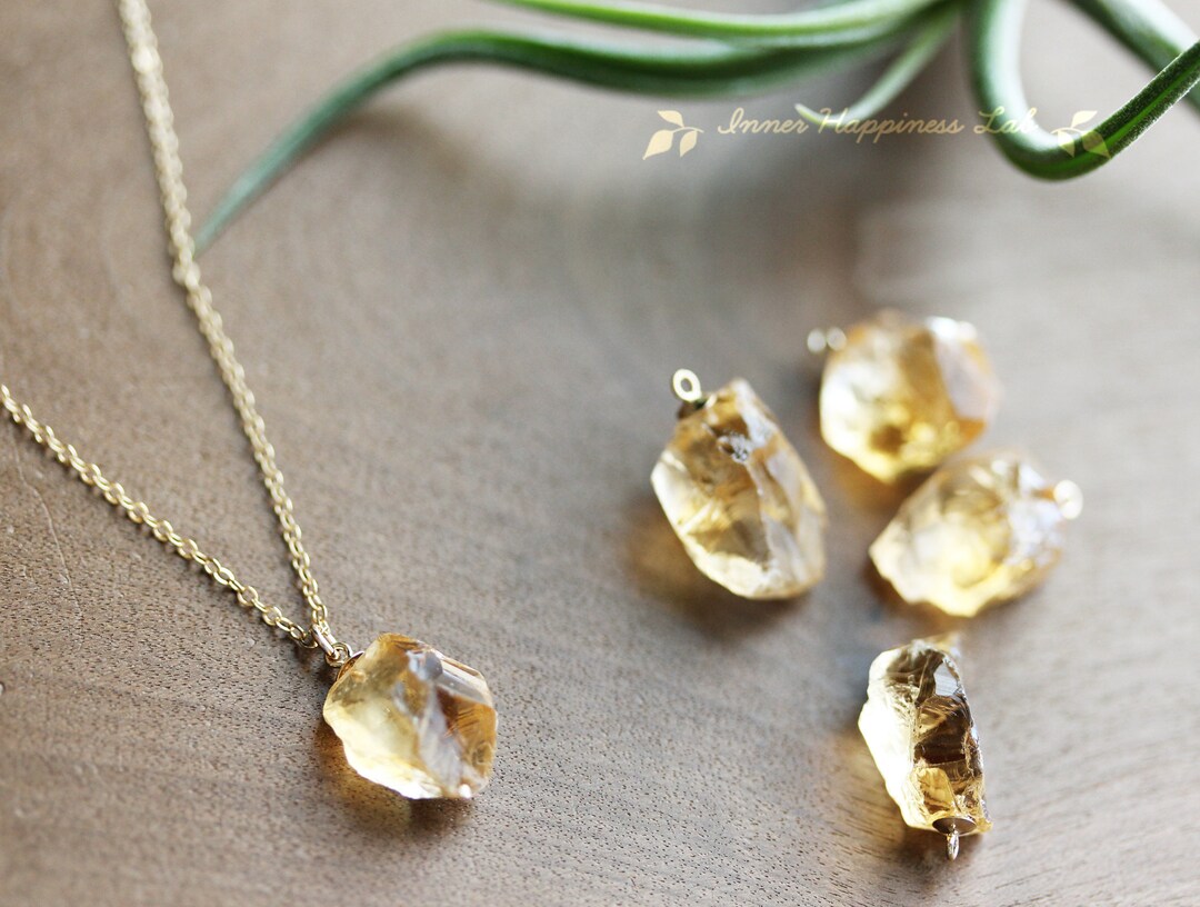 Collier citrine brut, collier cristal brut, collier citrine jaune, or ...