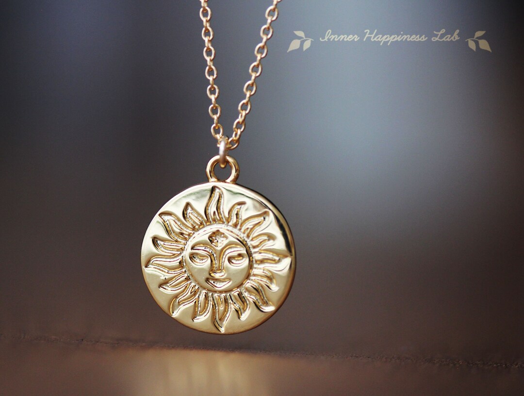 Sun Pendant Necklace, Sun Face Charm Necklace, Sun God Necklace, 18K ...