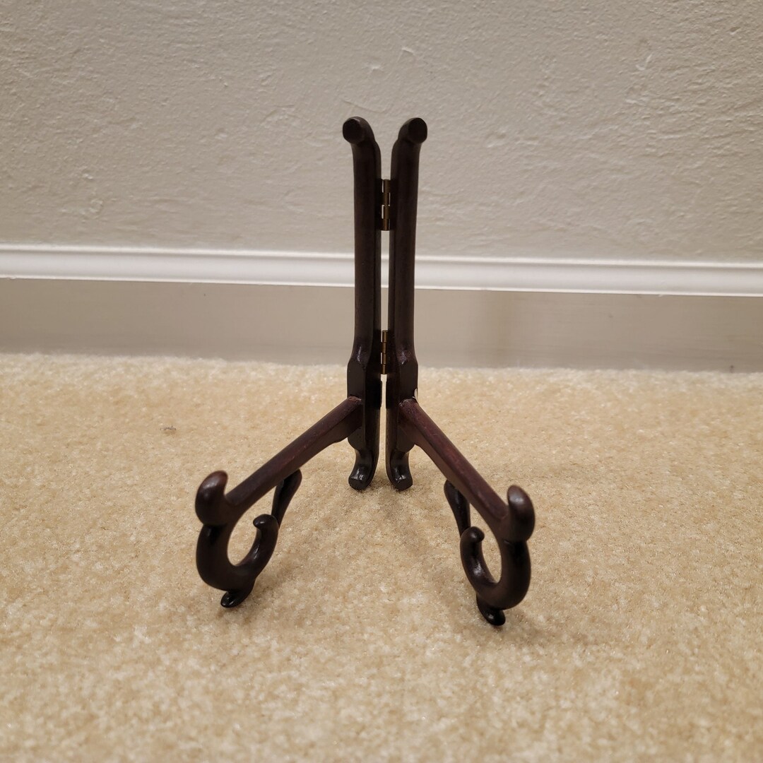 Vintage Asian Brown Rosewood Heavy Duty 13" Tall Hinged Display Stand ...