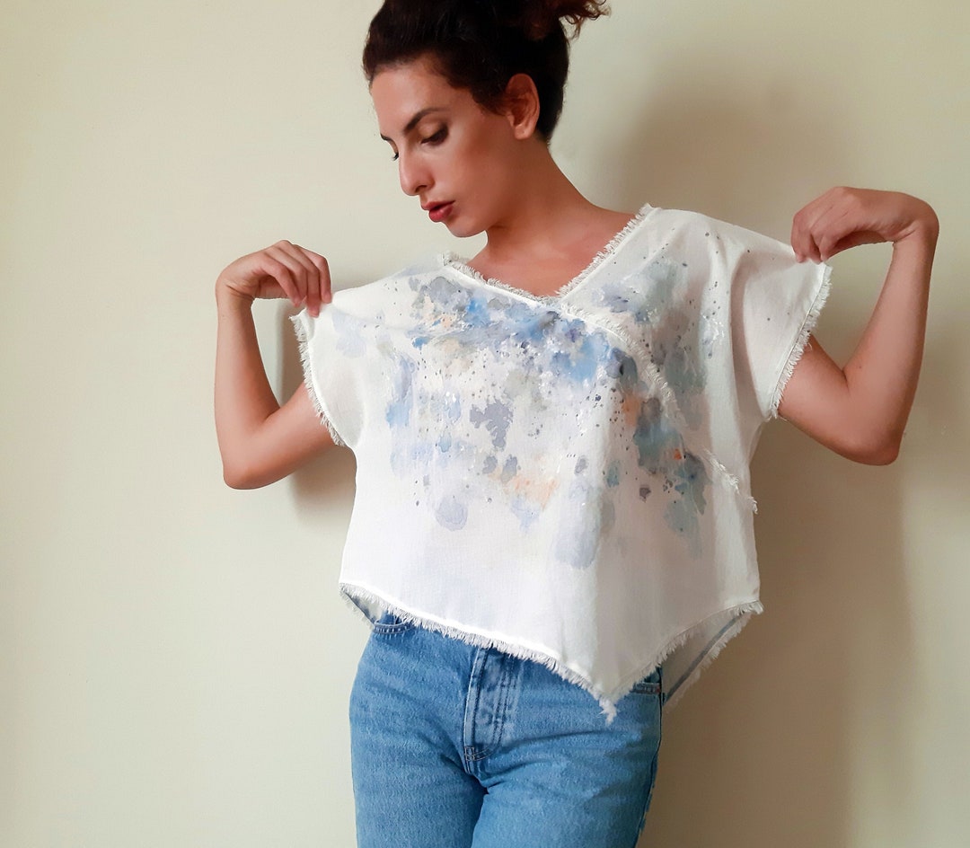 Handpainted White Asymmetrical Cotton One of a Kind Top - Etsy