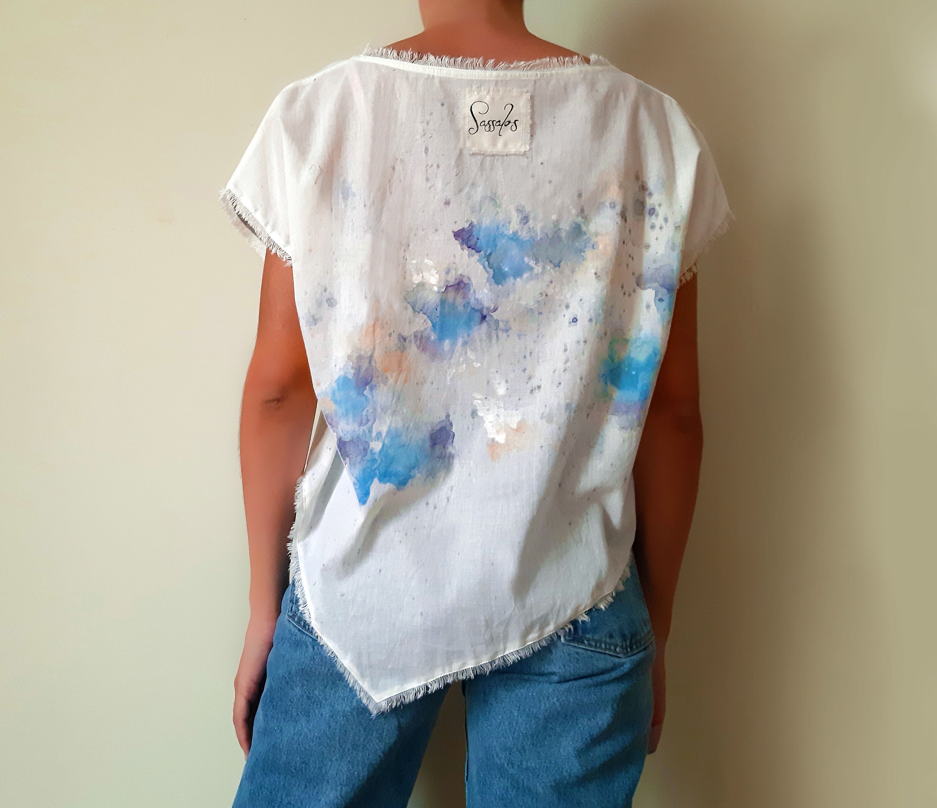 Handpainted White Asymmetrical Cotton One of a Kind Top - Etsy