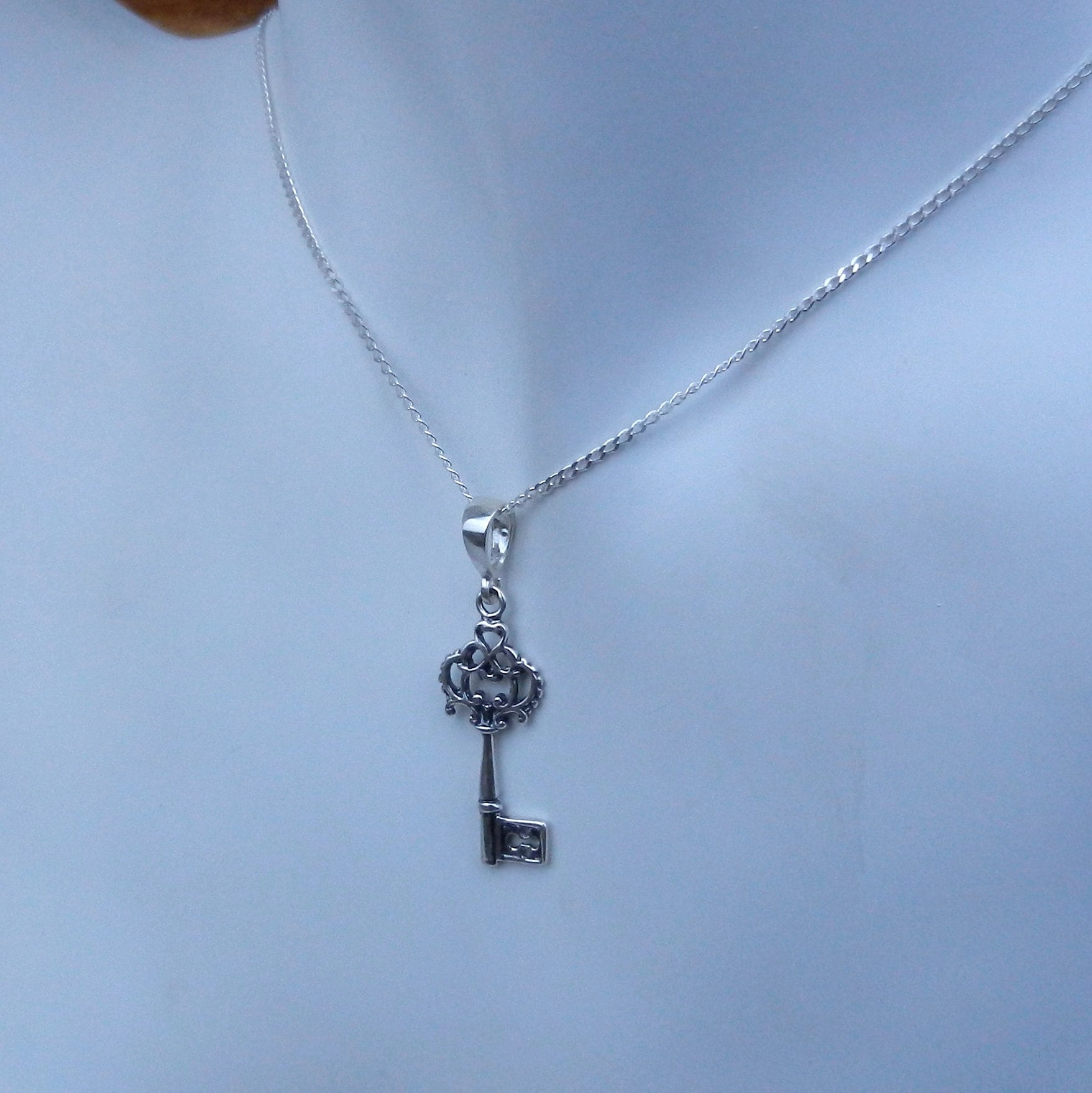Sterling Silver Key Pendant Necklace Curb Chain - Etsy