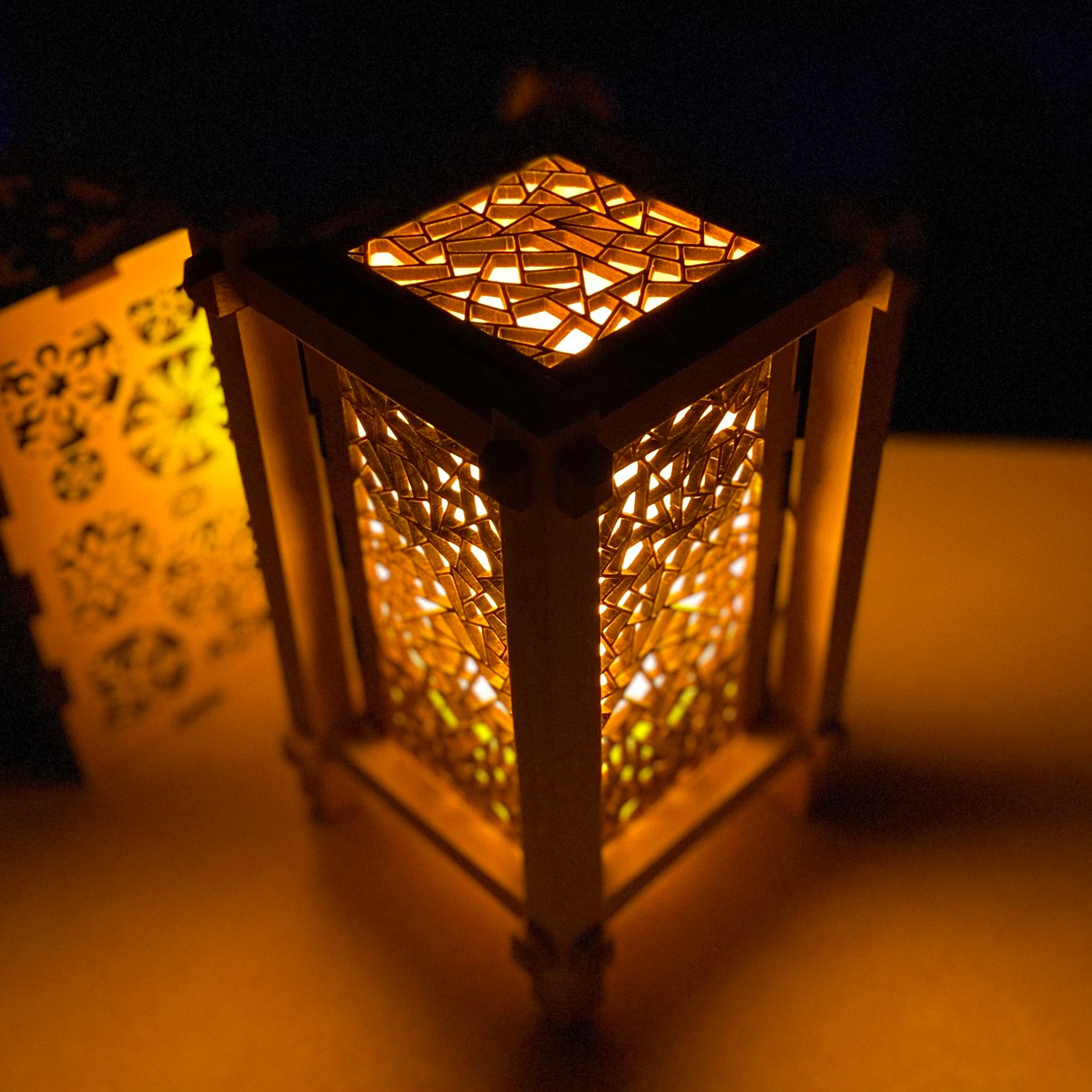 Mini Shoji Japanese Lantern With Swappable Laser Etched Tea Lamp Insert ...