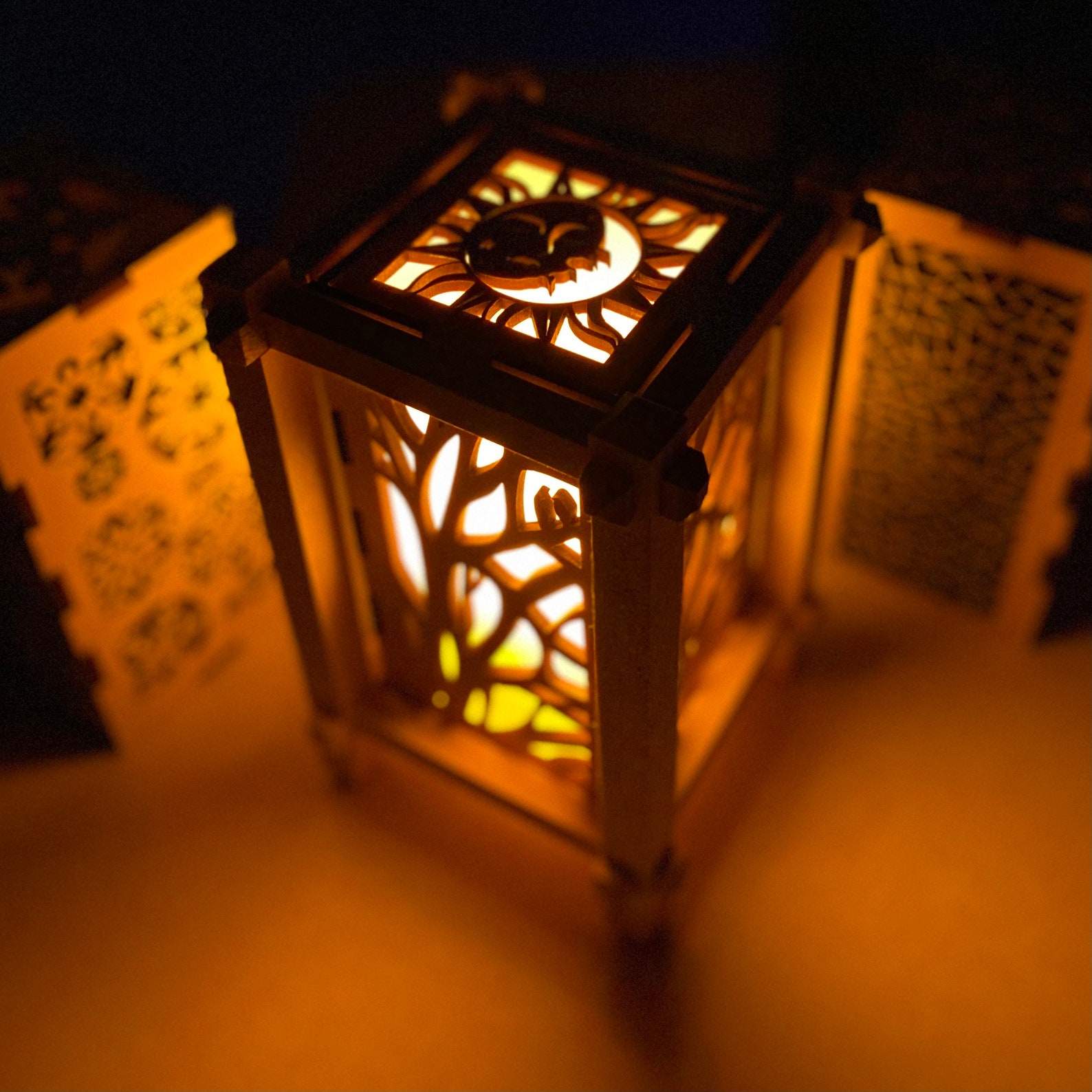 Mini Shoji Japanese Lantern With Swappable Laser Etched Tea Lamp Insert ...