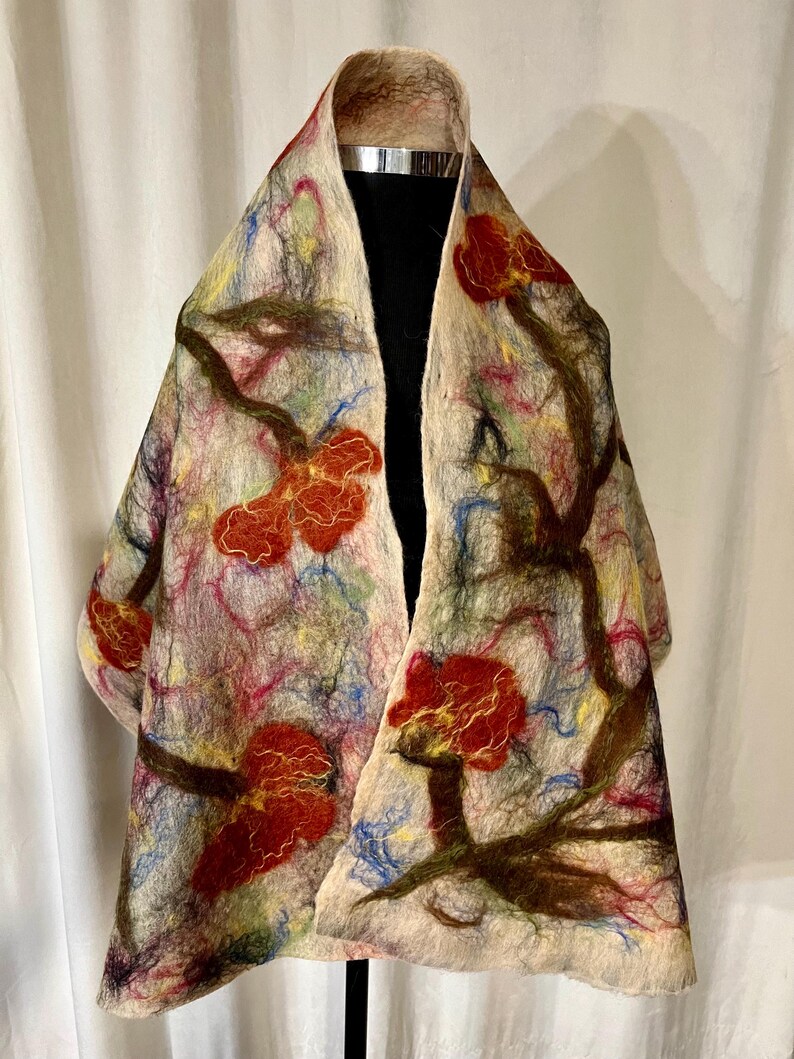 Wool Scarf, Handmade Warm Felt Scarf, Silk Scarf /wool Wrap Scarf /nuno ...