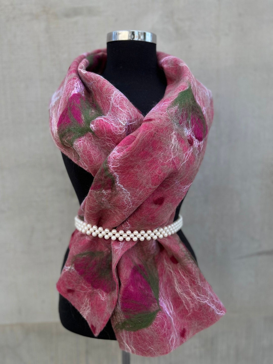 Felt Scarf With Flowers/the Best Gift/handmade Scarf /wool Scarf ...