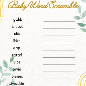 Baby Shower Game Bundle Word Scramble and Mommy's Cravings Game for ...