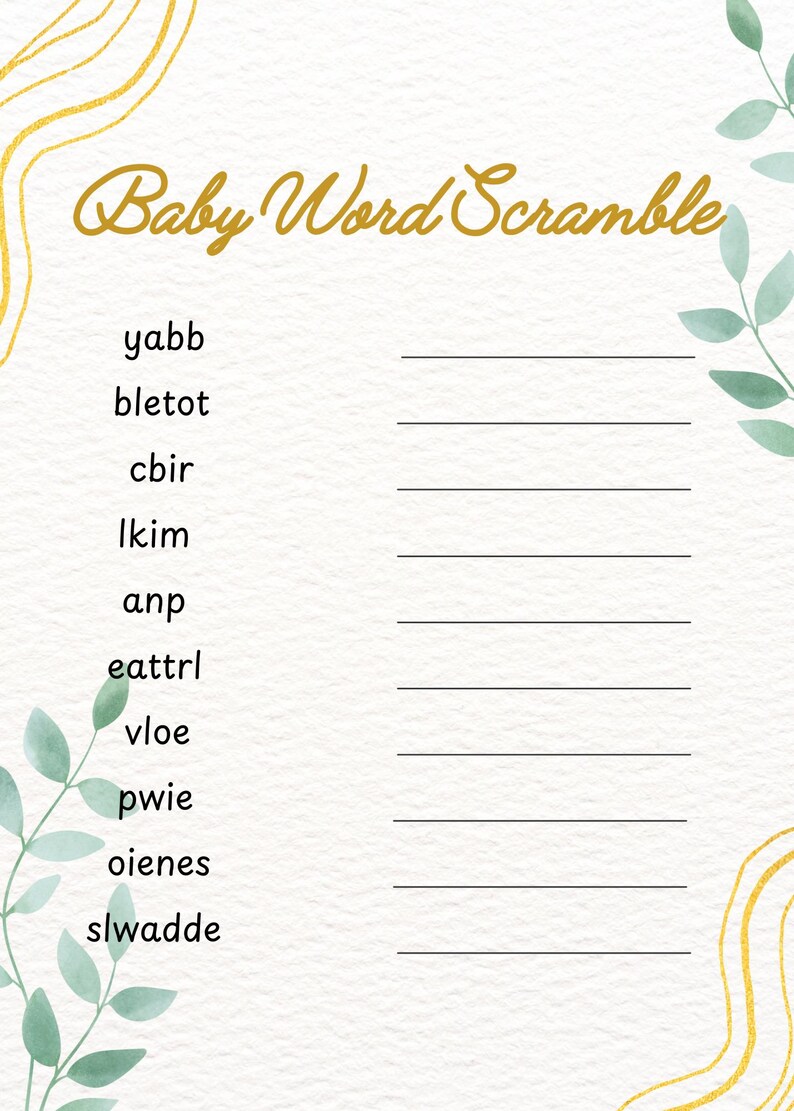 Baby Shower Game Bundle Word Scramble and Mommy's Cravings Game for ...