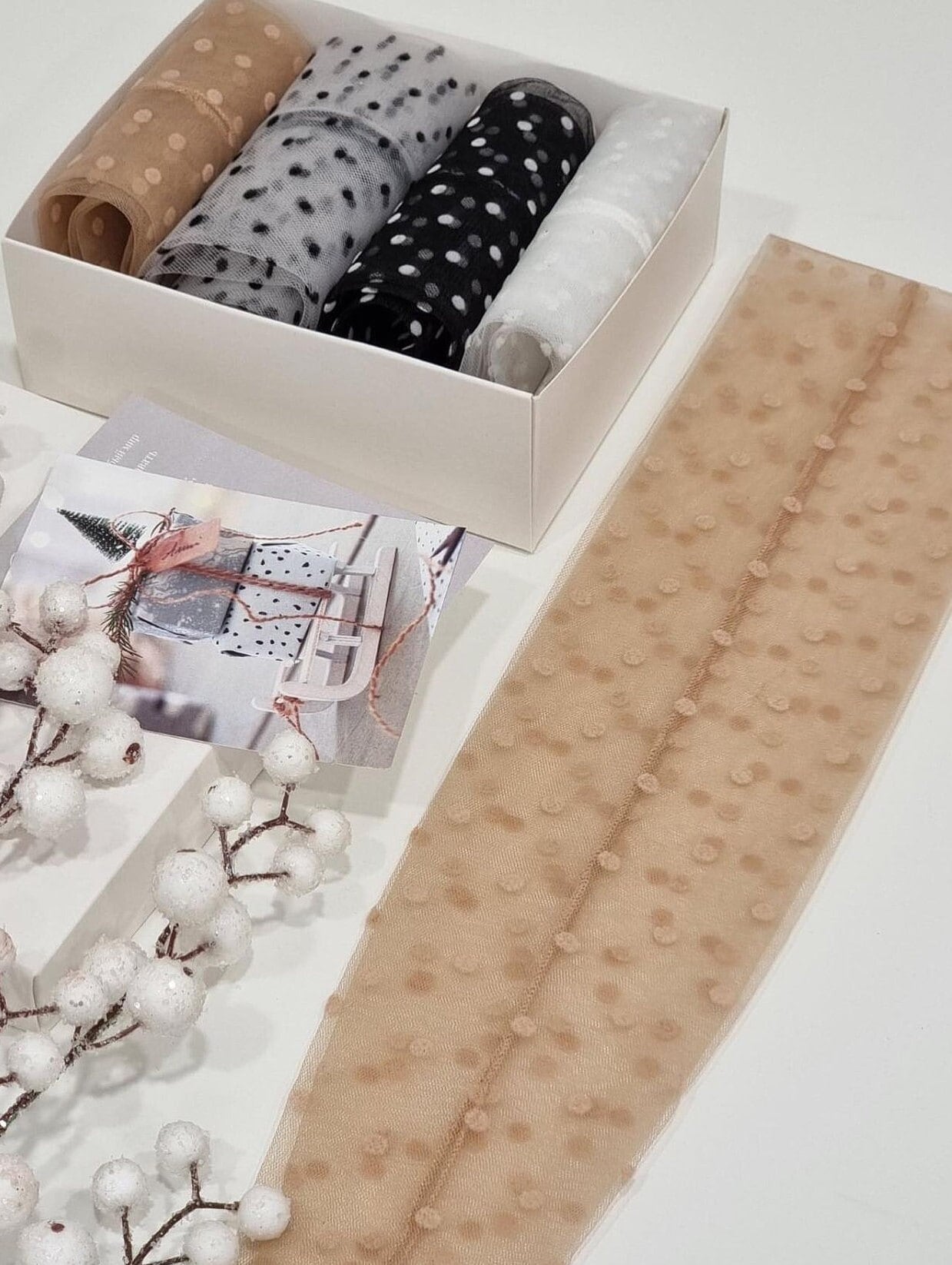 Dotted Handmade Scarf With Tapered Ends, Tulle Head Covering for Church ...