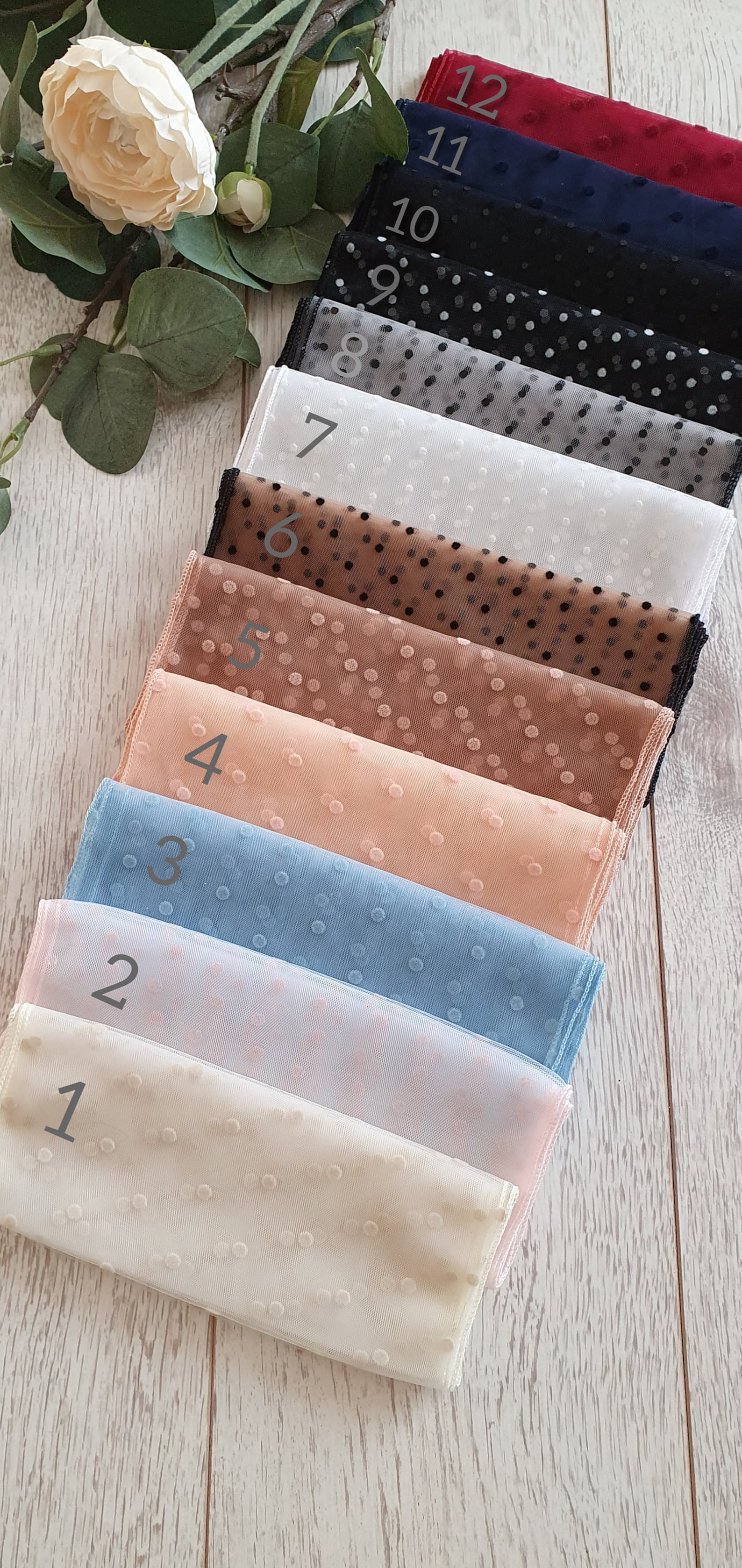 Dotted Handmade Scarf With Tapered Ends, Tulle Head Covering for Church ...