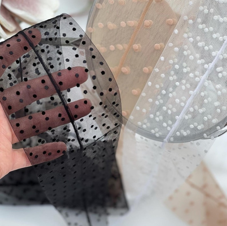 Dotted Handmade Scarf With Tapered Ends, Tulle Head Covering for Church ...