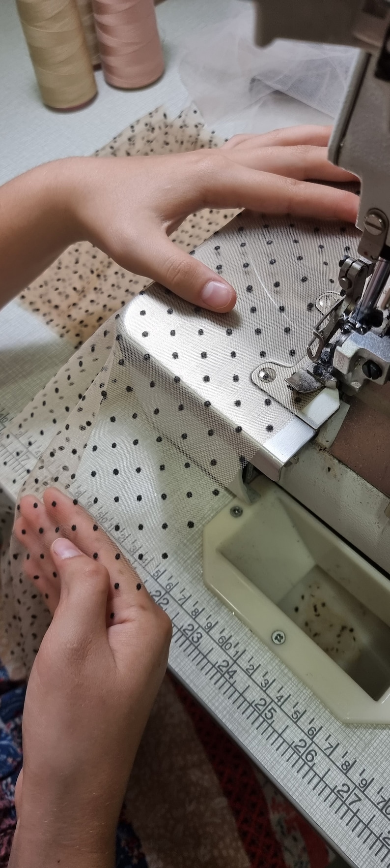 Dotted Handmade Scarf With Tapered Ends, Tulle Head Covering for Church ...