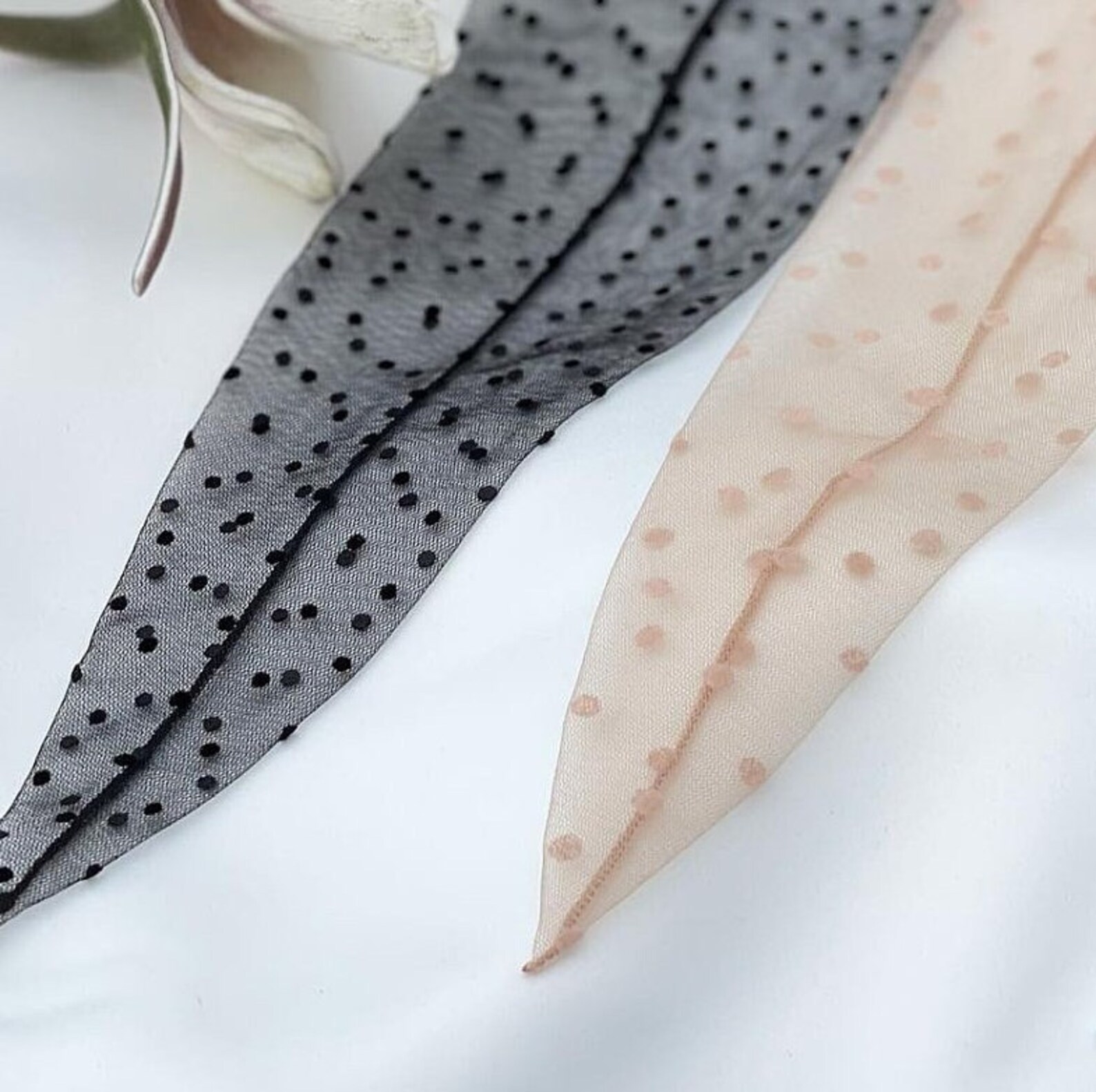 Dotted Handmade Scarf With Tapered Ends, Tulle Head Covering for Church ...