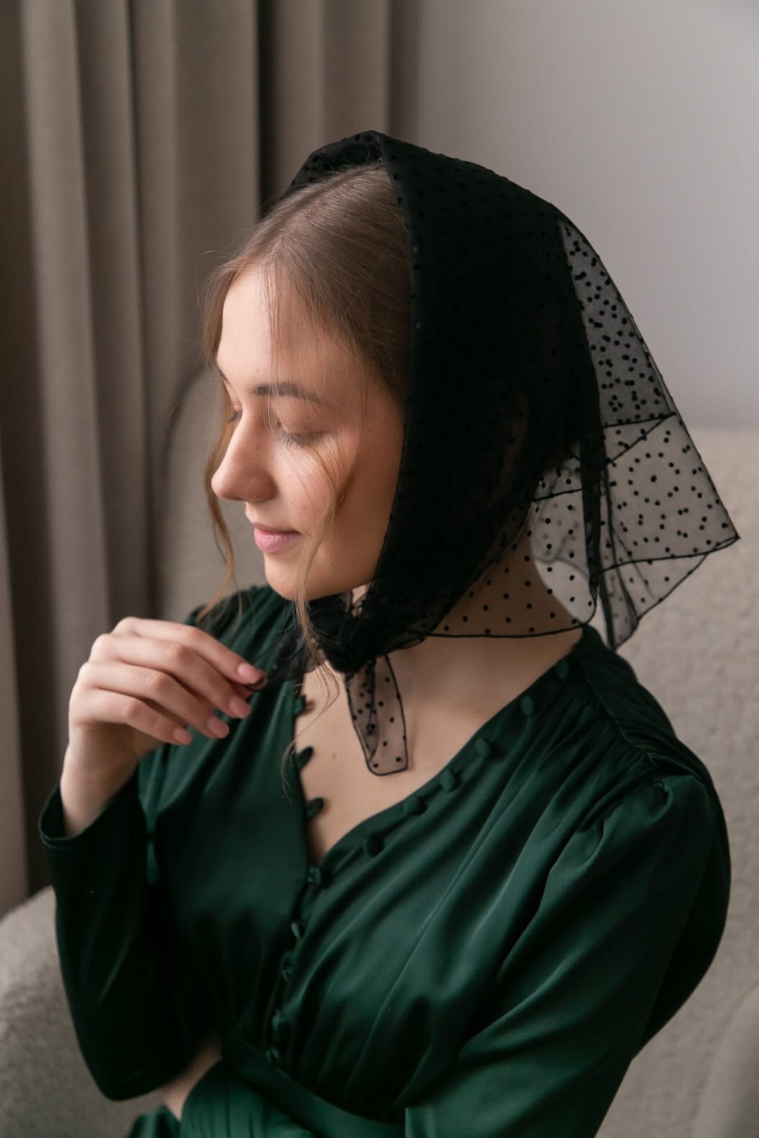 Dotted Christian Scarf, Handmade Headscarf, Headcovering With Dot - Etsy