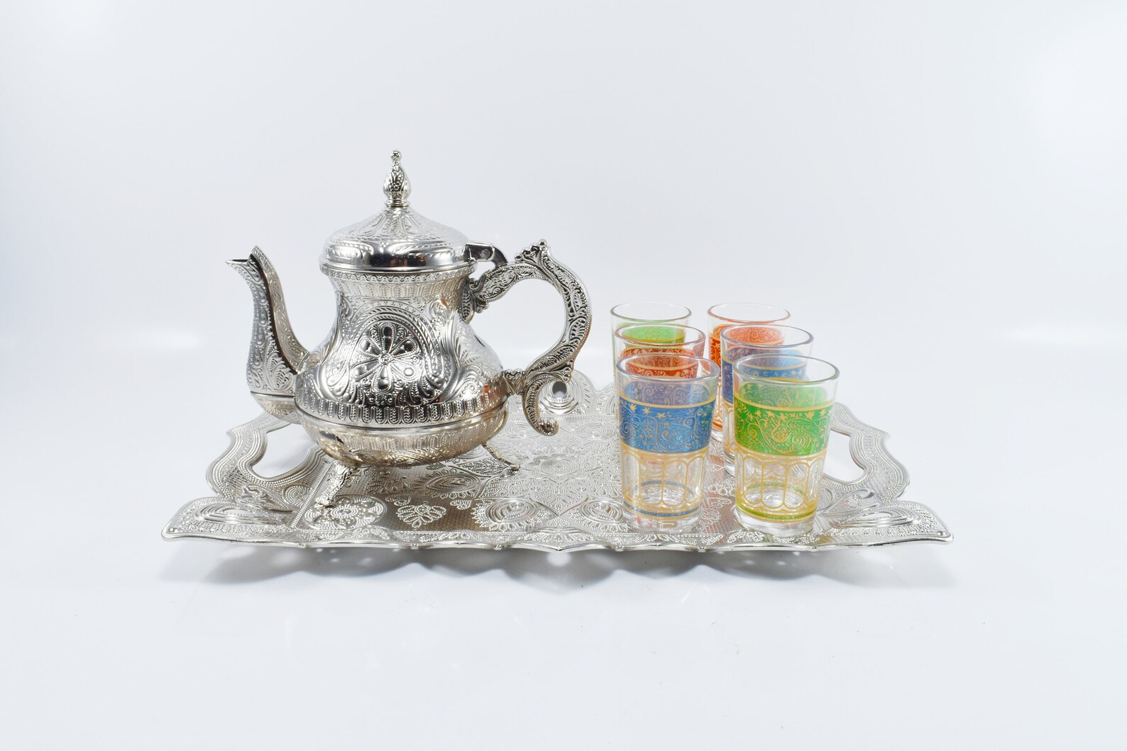 Traditional Moroccan Mint Tea Set Engraved Tea Tray Set of 6 - Etsy