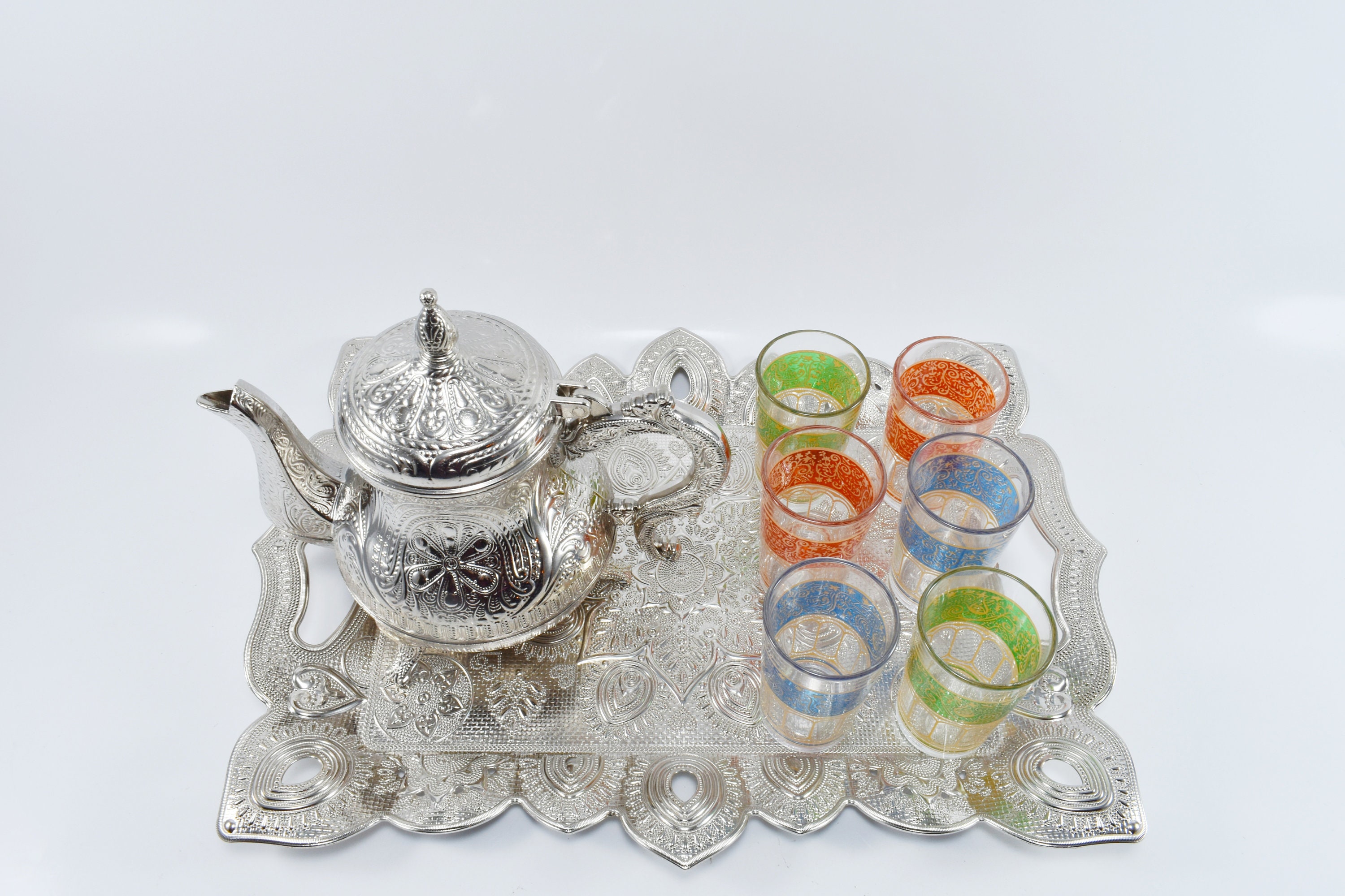 Traditional Moroccan Mint Tea Set Engraved Tea Tray Set Of 6 | Etsy