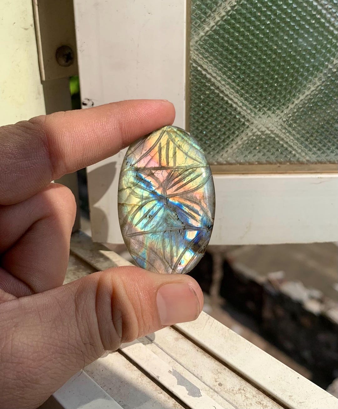 Rainbow High Flash Carved Labradorite Oval Cabochon – Hand Engraved ...