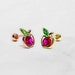 14K Solid Gold Tiny Red Apple Stud Screw Back Earrings, Cubic Zirconia ...
