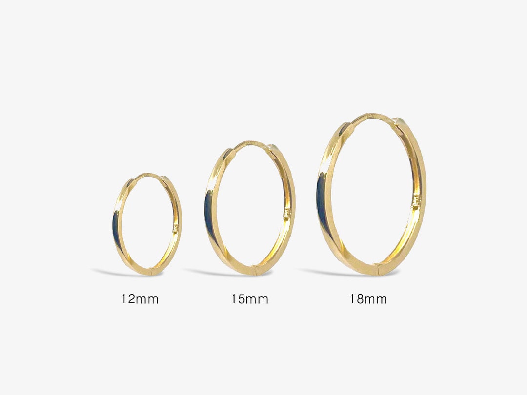 14k Solid Gold Hoop Earrings, Thin Small Huggie Hoop, 12mm/15mm/18mm ...