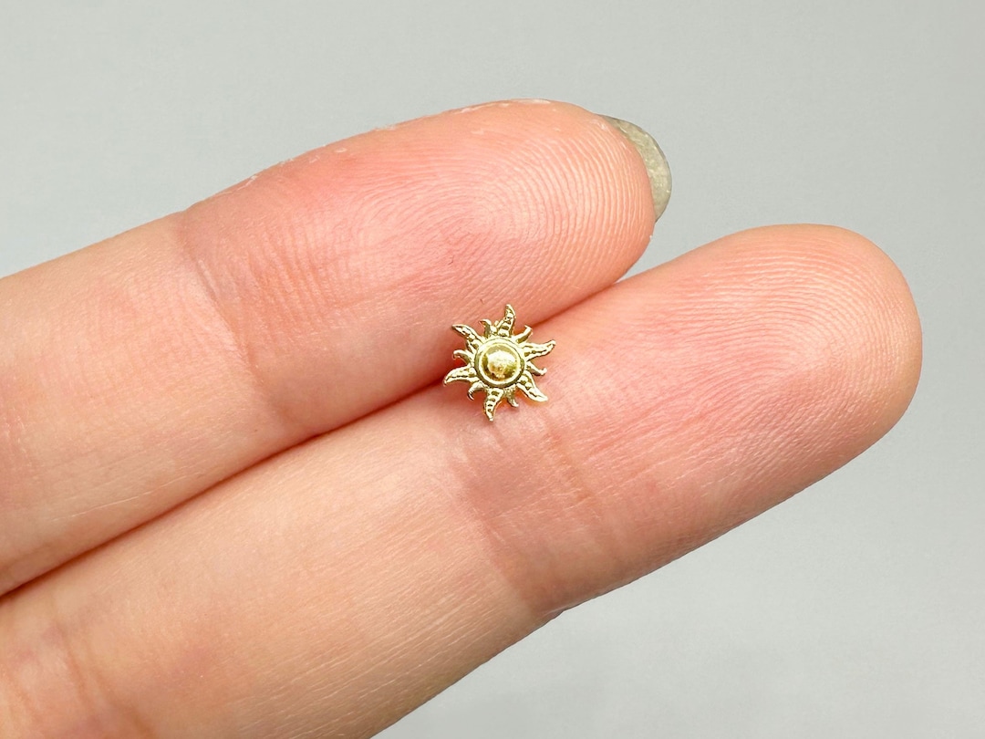 14k Solid Gold Sun Stud Earring, Sun Shape Cartilage Helix Tragus Stud Earrings, Sun Stud ...