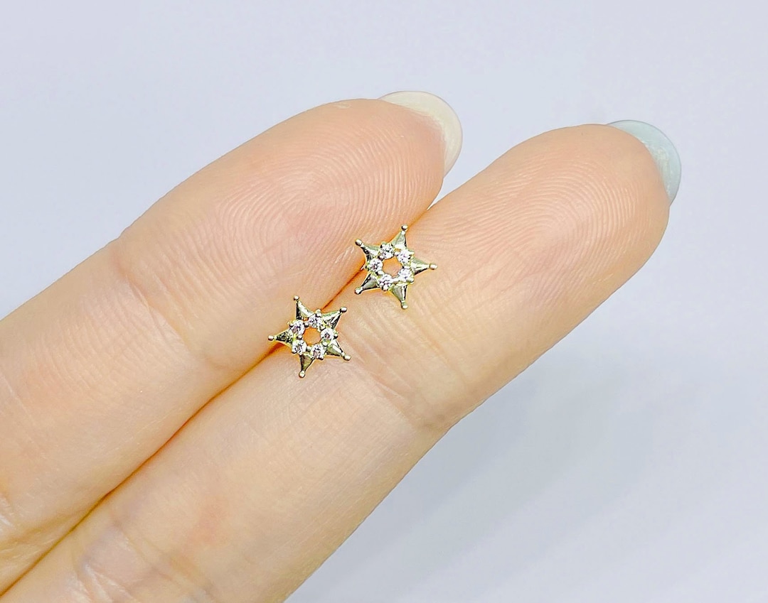 14k Solid Gold Star Stud Earrings, Dainty Star Earrings, Gold Star Earrings, Minimalist Earrings ...