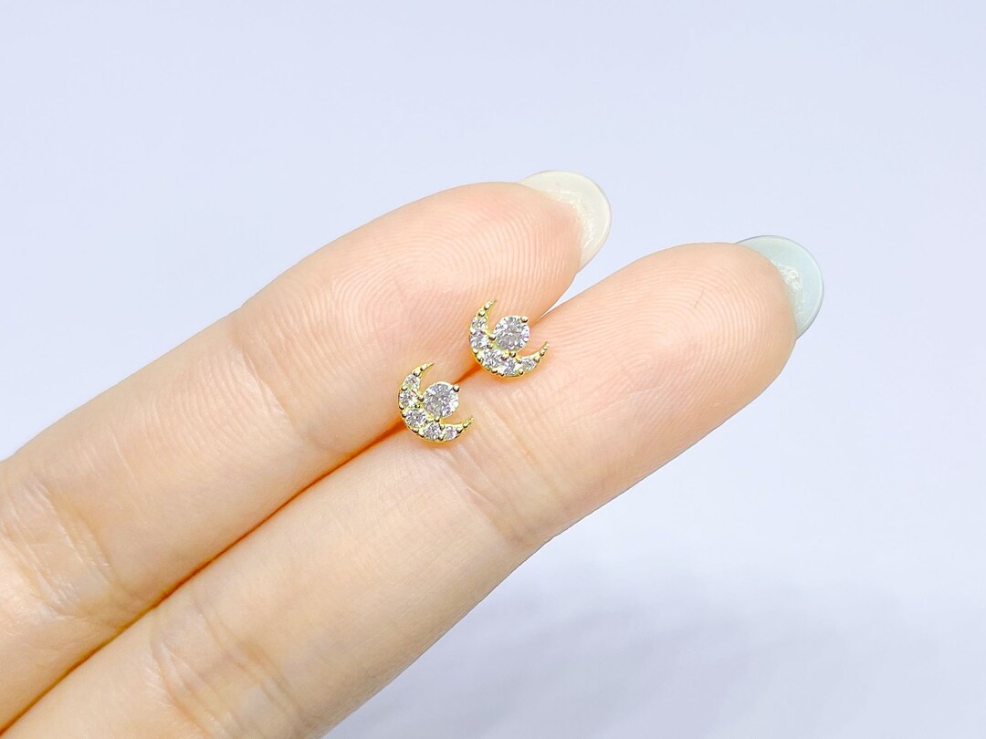 14K Solid Gold Crescent Moon Stud Earrings, 14k Mini Moon Studs, Small Crescent Earrings, Small ...