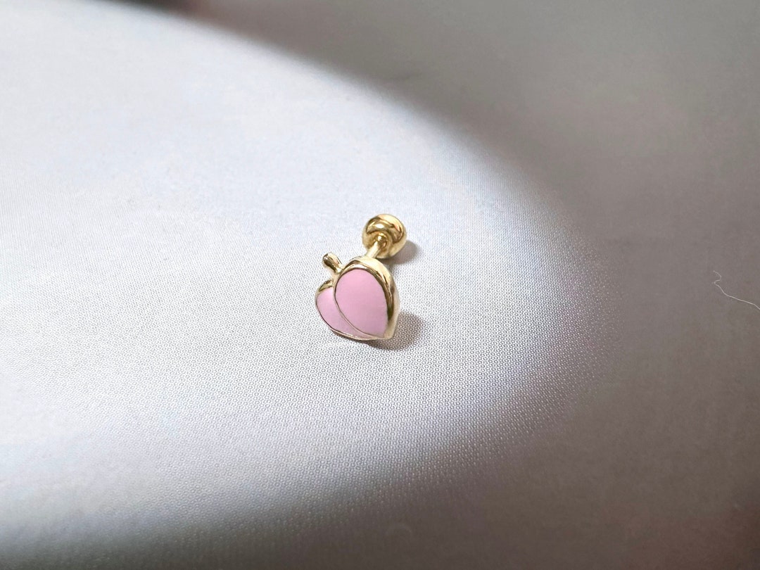 14k Solid Gold Peach Piercing, Fruit Stud Earring, Helix Tragus - Etsy