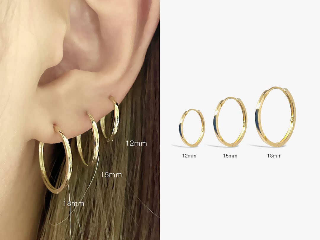 14K Solid Gold Hoop Earrings, Sizes 12mm 15mm 18mm, Classic Hoop Earrings, 14K Gold Hoops, 14k ...