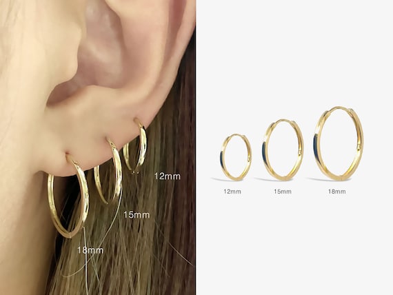 14K Solid Gold Hoop Earrings Sizes 12mm 15mm 18mm Classic - Etsy