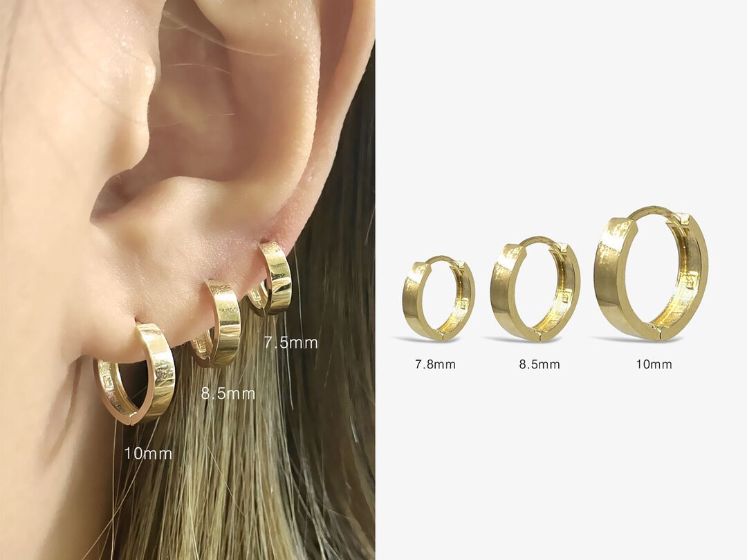 14k Solid Gold Bold Hoop Earring, Simple Hoop Earring, Gold Small Hinged Hoop Earring, Small ...