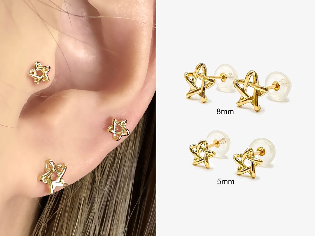 14K Solid Gold Star Stud Earrings Celestial Stud Earrings - Etsy