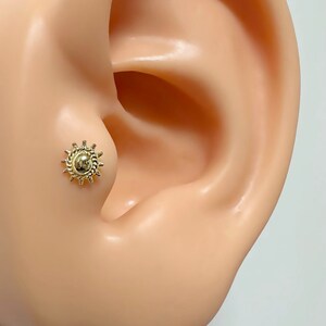 14K Solid Gold Sun Screw Back Stud Earrings, Cartilage Stud Earring ...