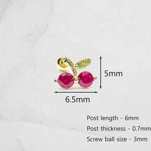 14K Solid Gold Tiny Red Cherry Stud Earrings, 14k Gold Fruits Earrings, Cherry Studs, Cartilage ...