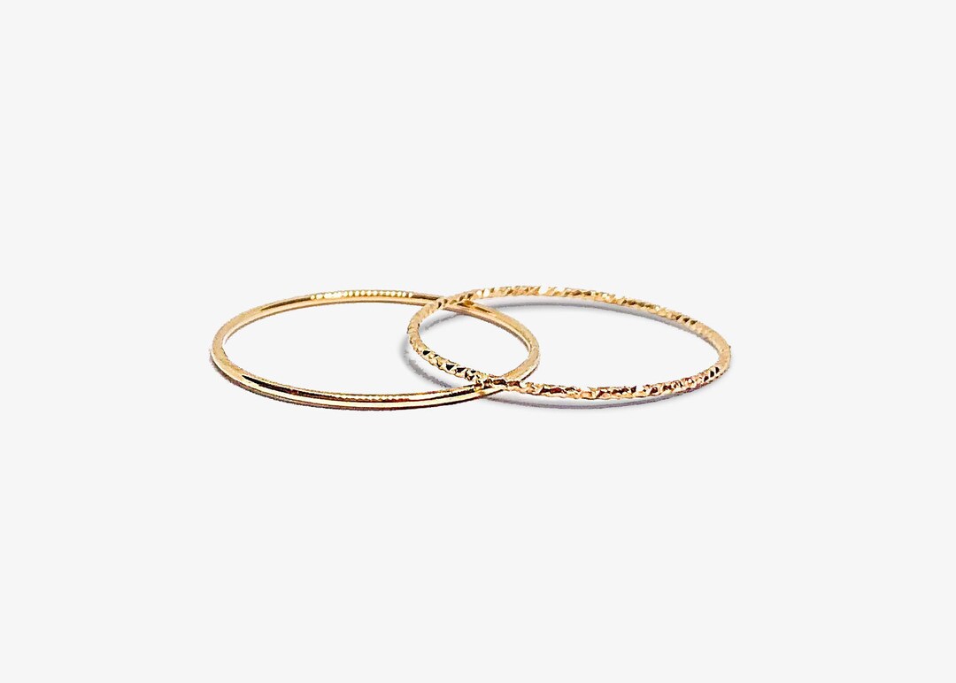2 Ring Set 14K Solid Gold Ring, Stacking Set of Rings, Wedding Ring Set ...