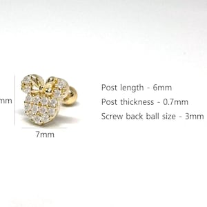 14k Solid Gold Mickymouse Stud Earring, Mini Mouse Shape Cartilage ...