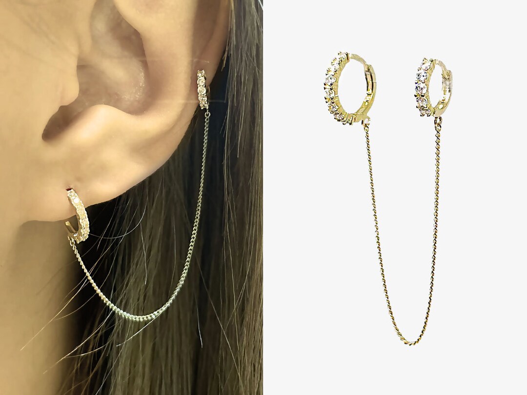 14k Solid Gold Hoop Earrings, Double Piercing Hoops, Double Hoop ...