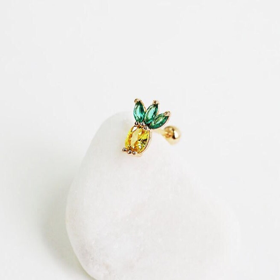 14k Solid Gold Pineapple Screw Back Earrings, Minimalist Earrings ...