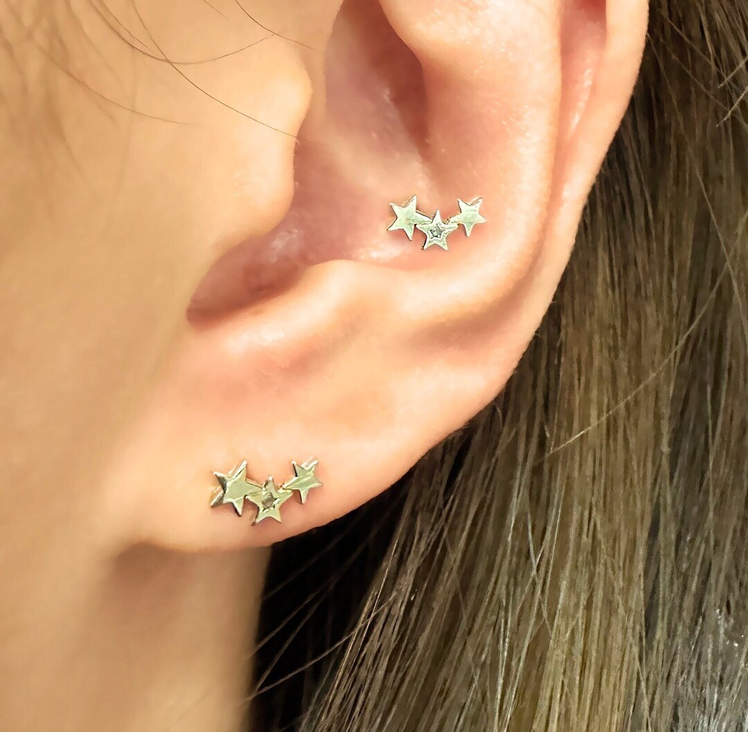 14k Solid Gold Starburst Screw Back Earring, Tiny Star Cartilage ...