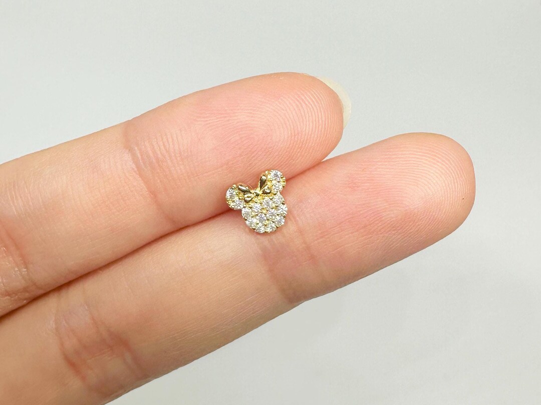 14k Solid Gold Mickymouse Stud Earring, Mini Mouse Shape Cartilage ...