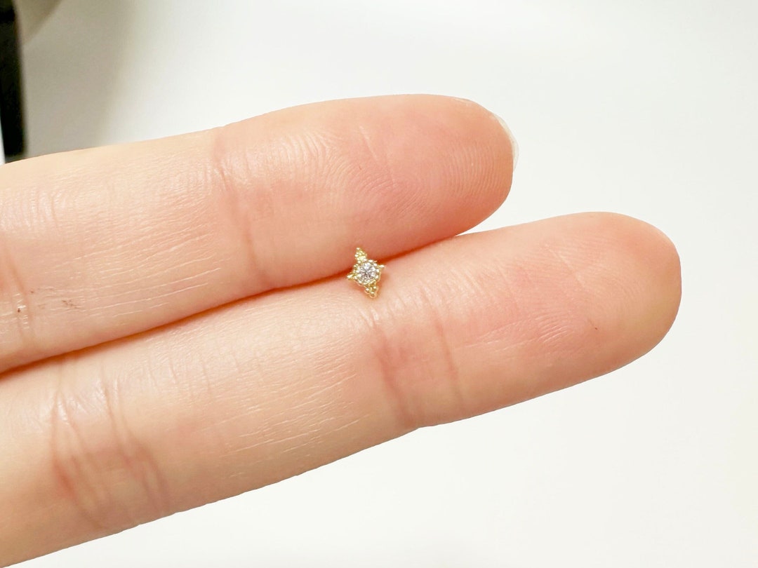 14K Solid Gold Tiny CZ Screw Back Earrings, Mini Piercing Earring, Tiny ...