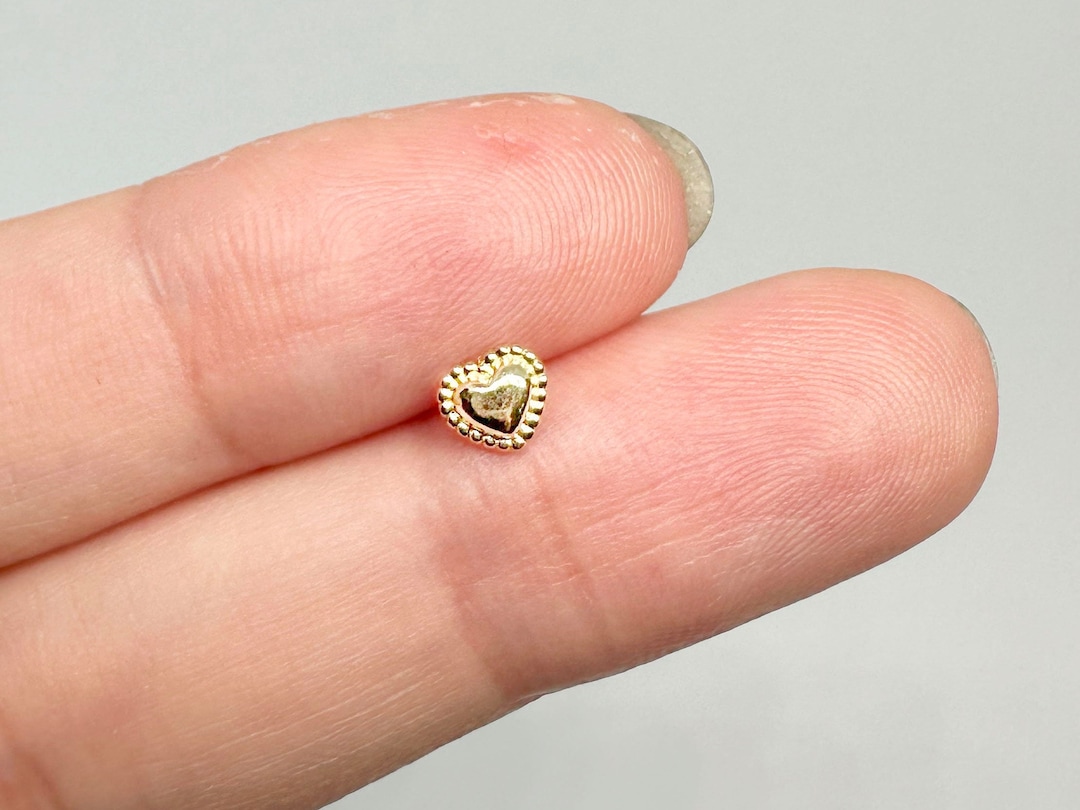 14K Solid Gold Heart Screw Back Earrings, Solid Gold Heart Stud ...