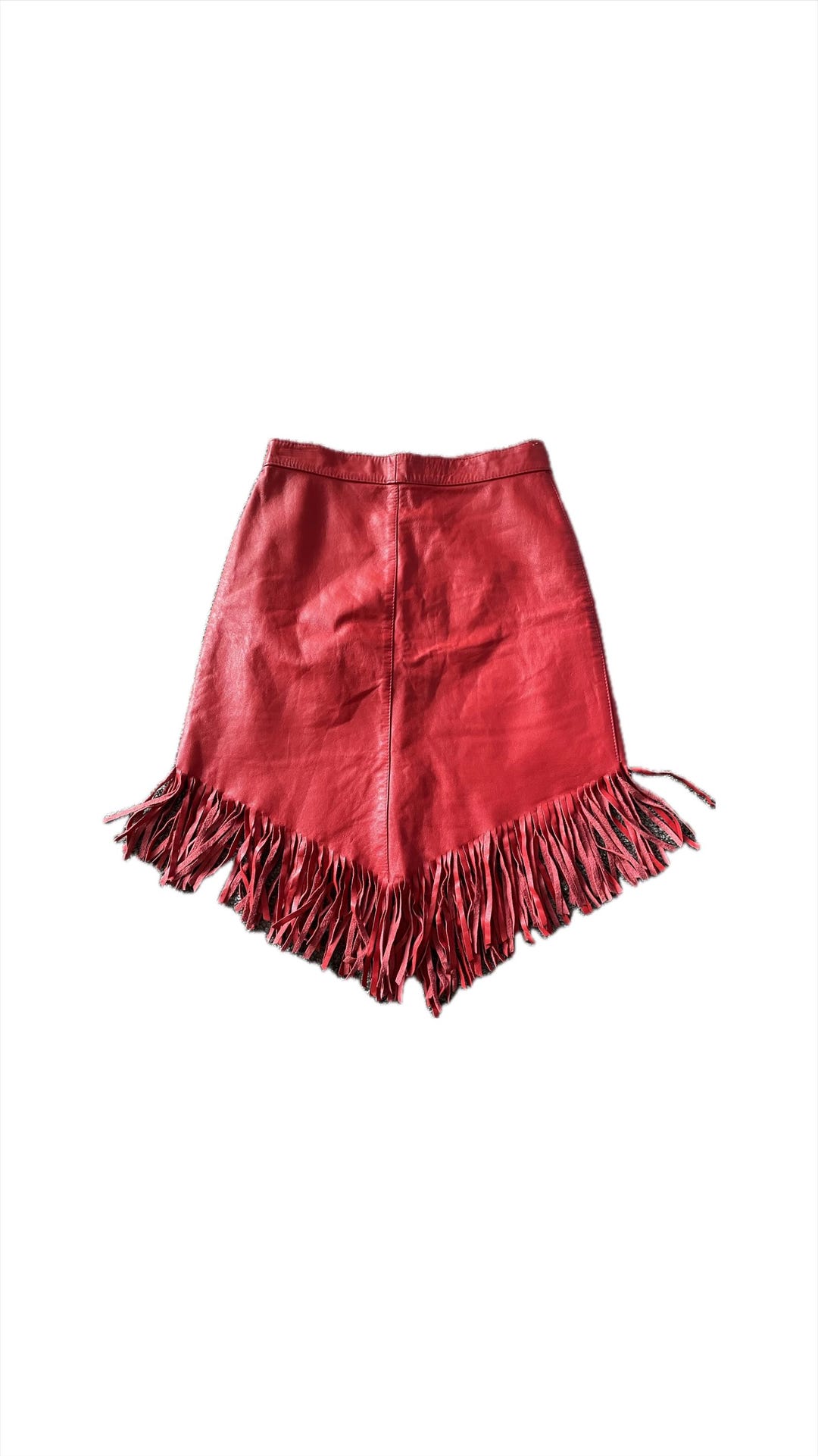 LEDER 80s Roter Leder Fransenrock Western - Etsy