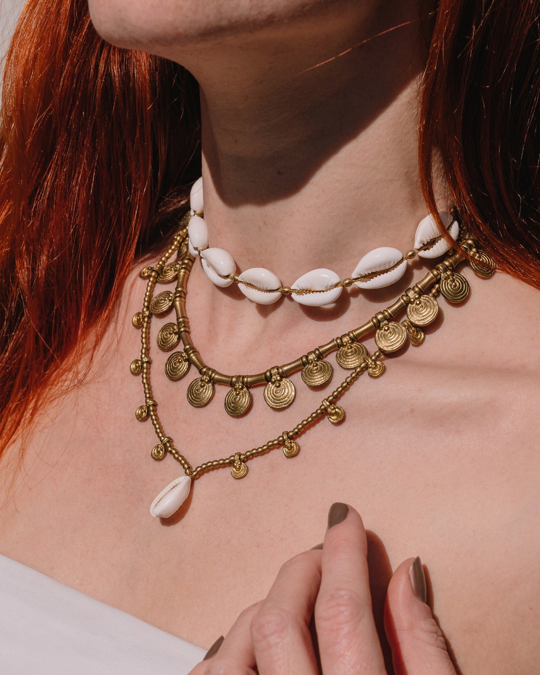 Boho Halsketten Set, Mehrreihige Kette Gold, Kauri Muschel Kette ...
