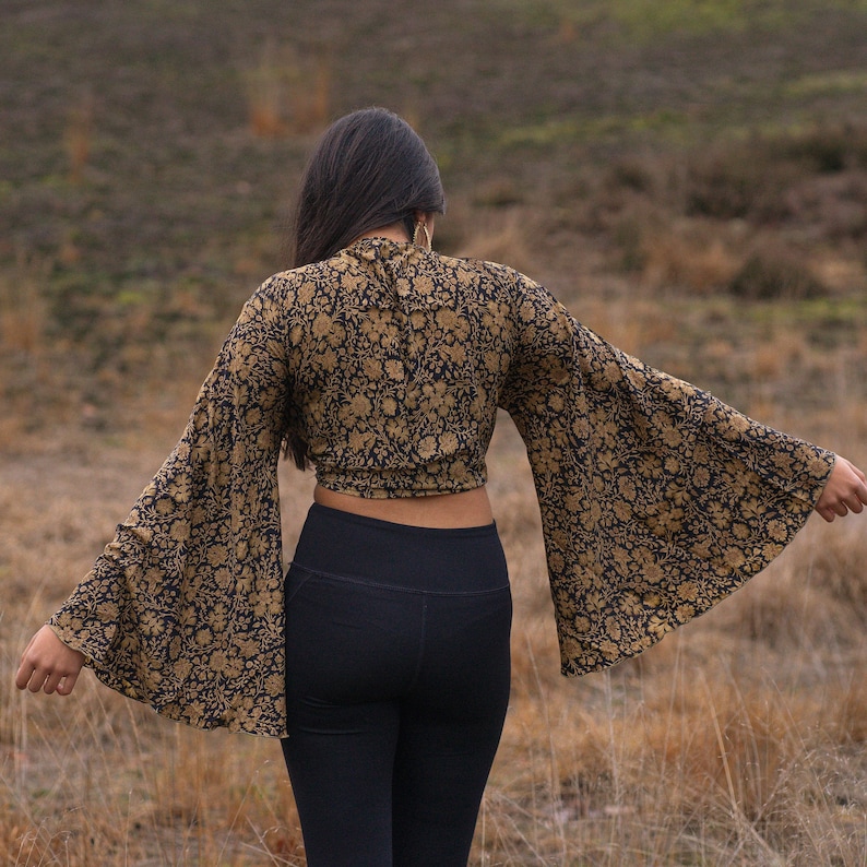 Recycled Silk Wrap Blouse Boho Bell Sleeve Top Hippie Wrap - Etsy