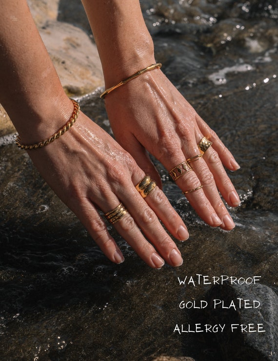 Boho Ring Set 18K Vergoldete Ringe Wasserfest Verstellbare Ringe Edelstahl Gehammerter Zeigefingerring Doppelring Ringe Boho Schmuck Set Etsy
