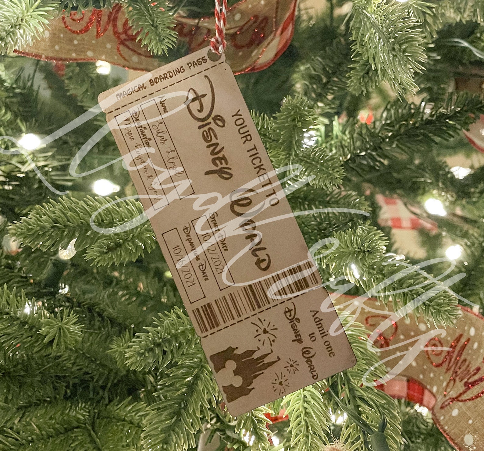 Personalized Disney Ticket Laser Cut Christmas Ornament - Etsy