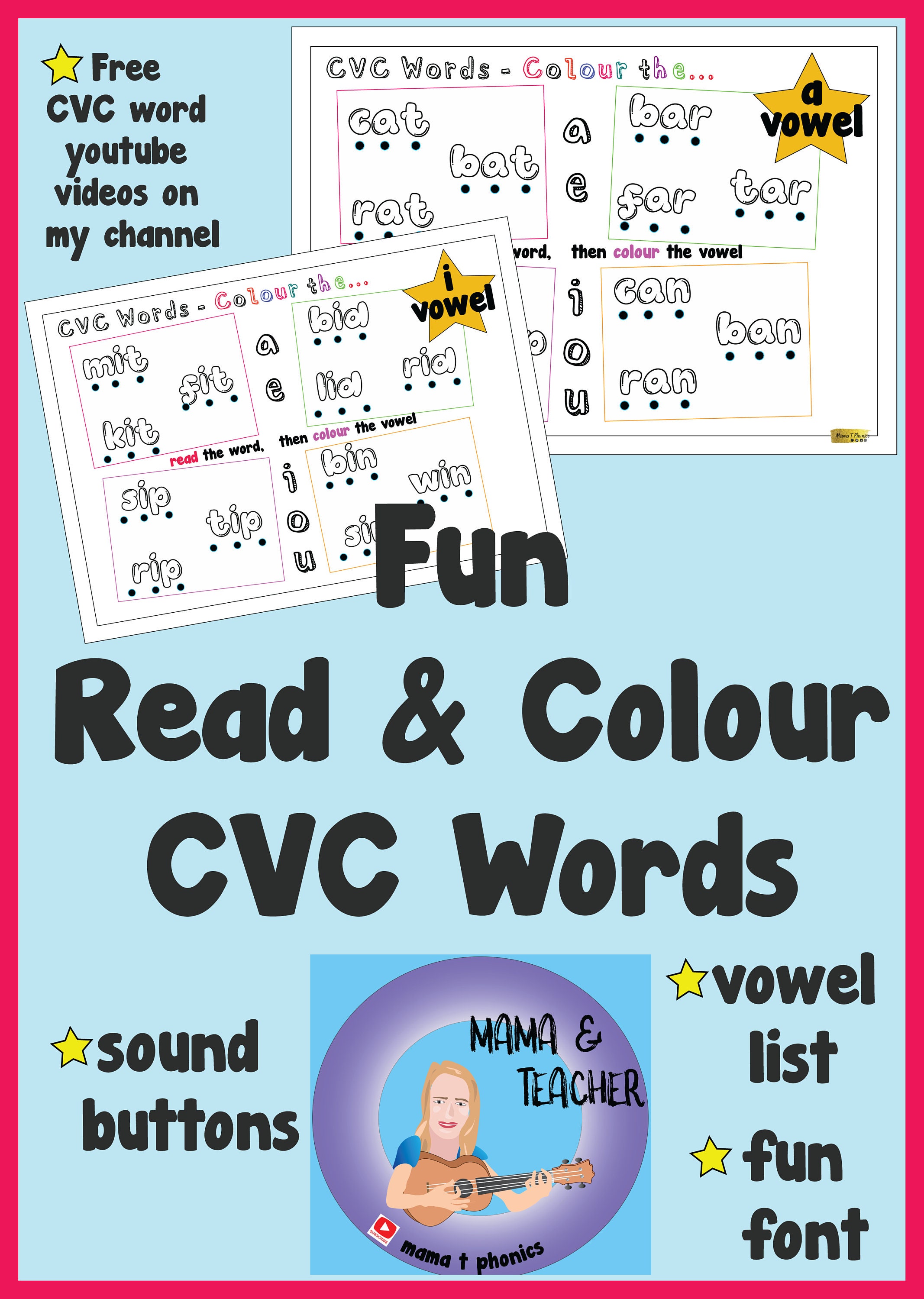 Colour the Vowel Read CVC Words Short Vowels - Etsy