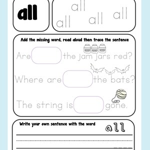 Set 2: Tricky Word Sentence Writing and Reading HFW - Etsy